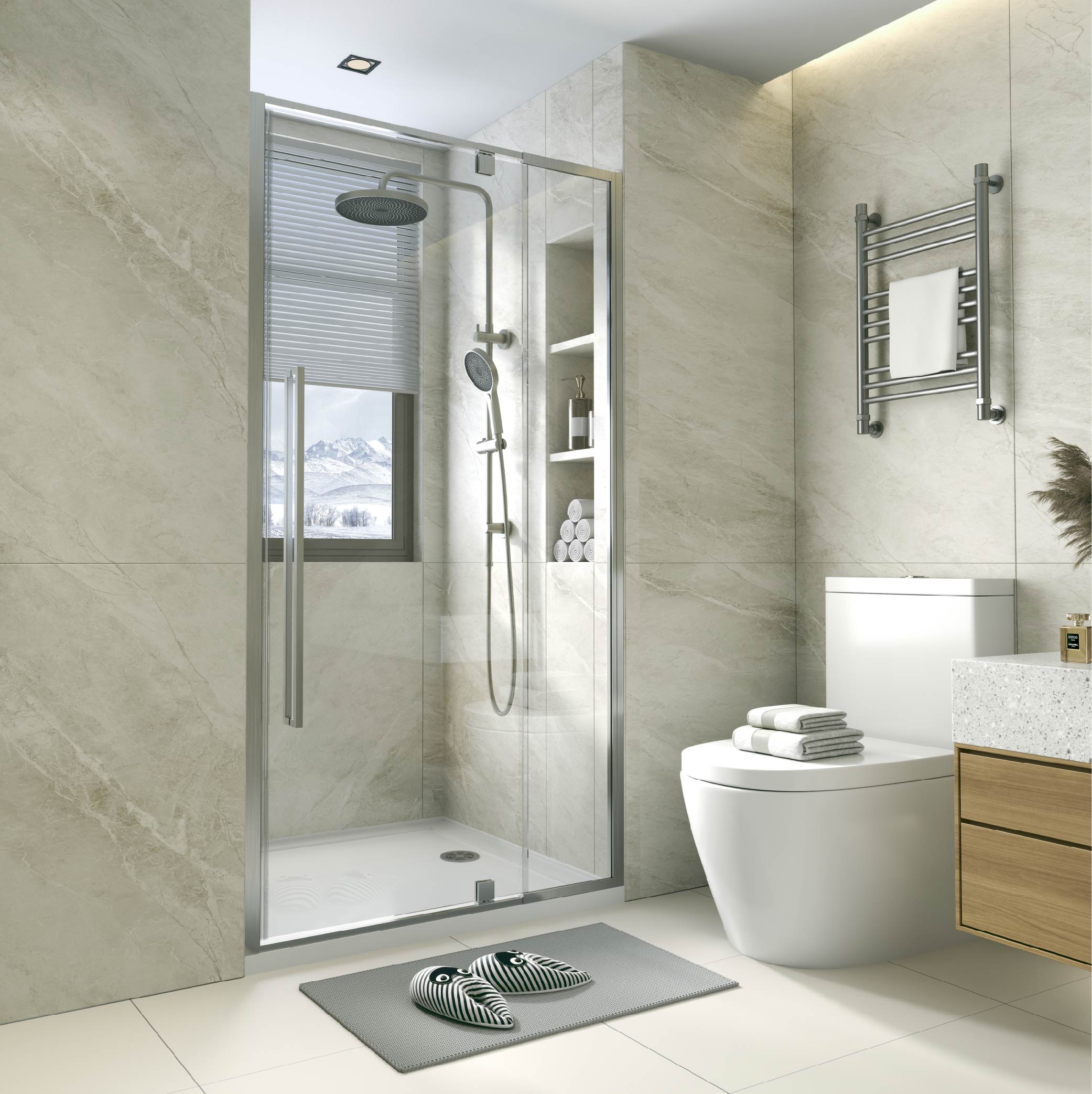 Alpine Pivot Door Silver - Shower Screens Perth