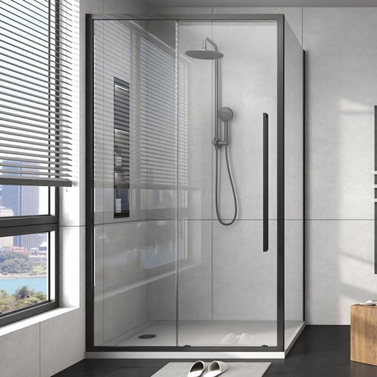 Alpine Sliding Door and Return Black - Shower Screens Perth