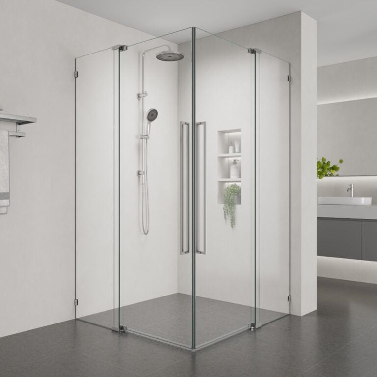 Alpine Frameless Corner Entry - Alpine Kitchens & Bathrooms